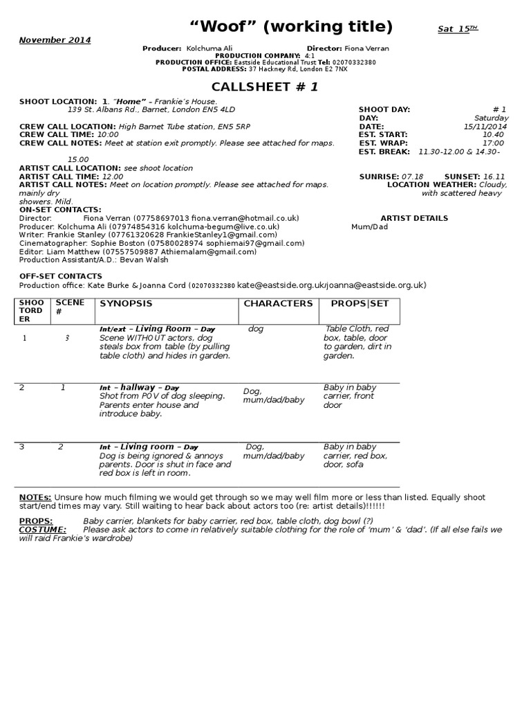 Call Sheet | PDF