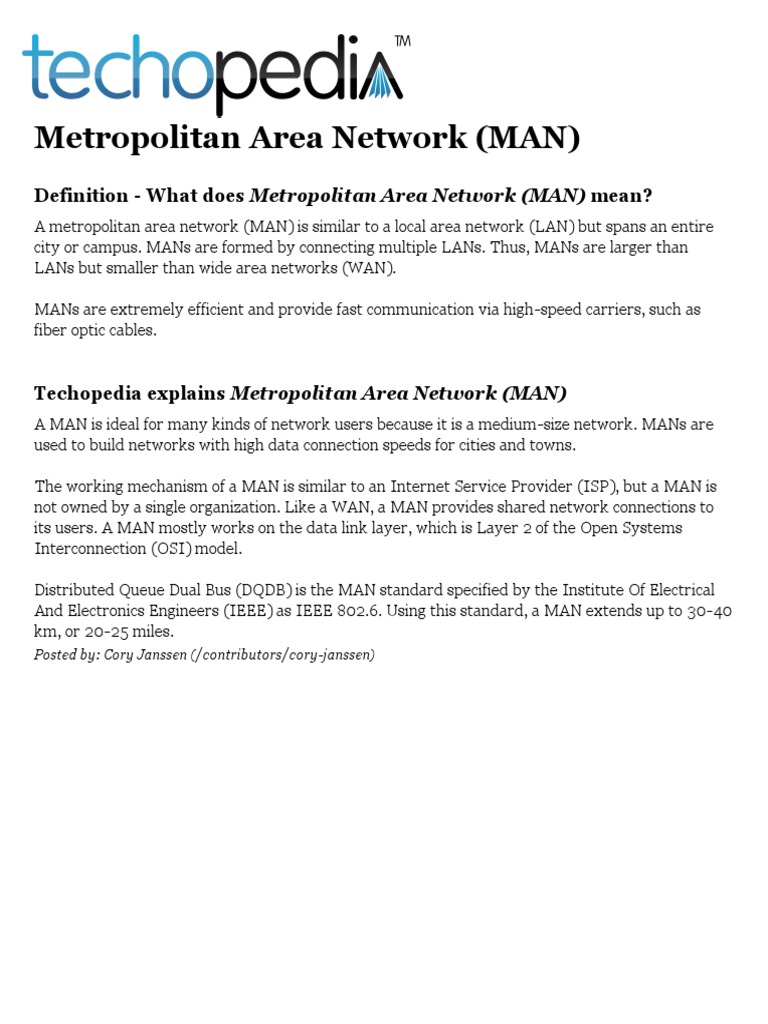 What Is Metropolitan Area Network (MAN) - Definition From Techopedia ...