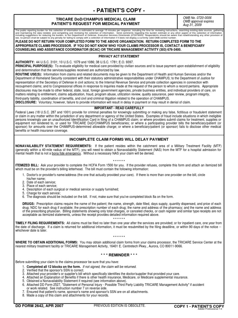 Claim Form Dd2642 (4) | Medical Prescription | Medicare (United States)