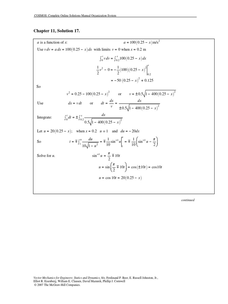 Chapter 11, Solution 17.: A X A X VDV Adx XDX V X VDV XDX | PDF
