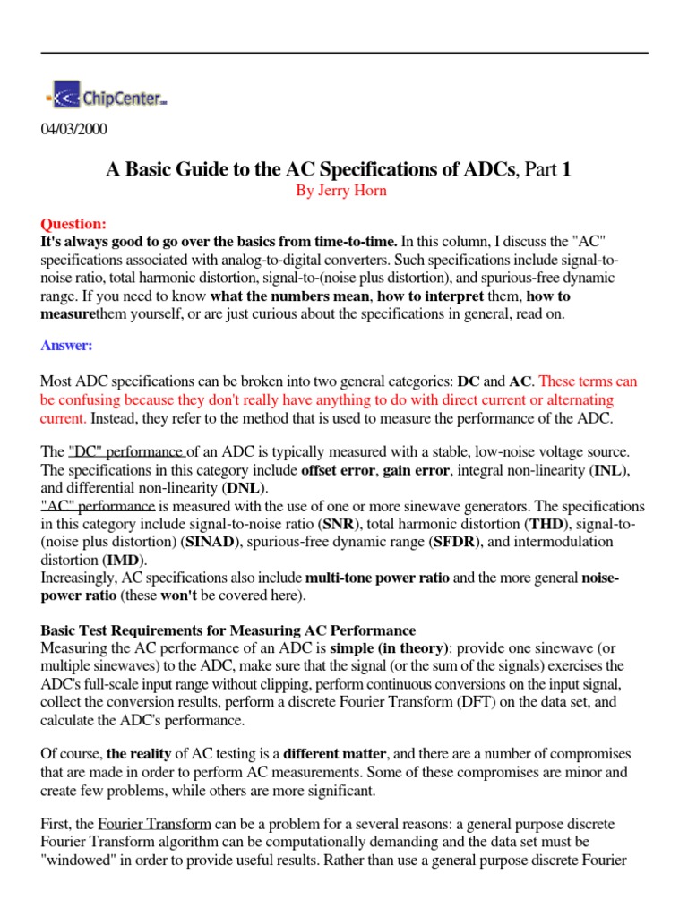 A Basic Guide To The AC Specifications of ADCs | PDF | Analog To ...