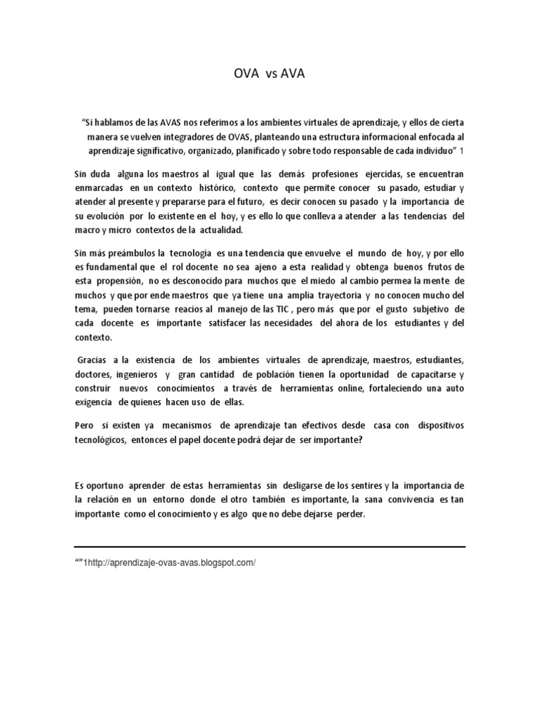 OVA Vs AVA | PDF | Tecnología de información y comunicaciones | Aprendizaje