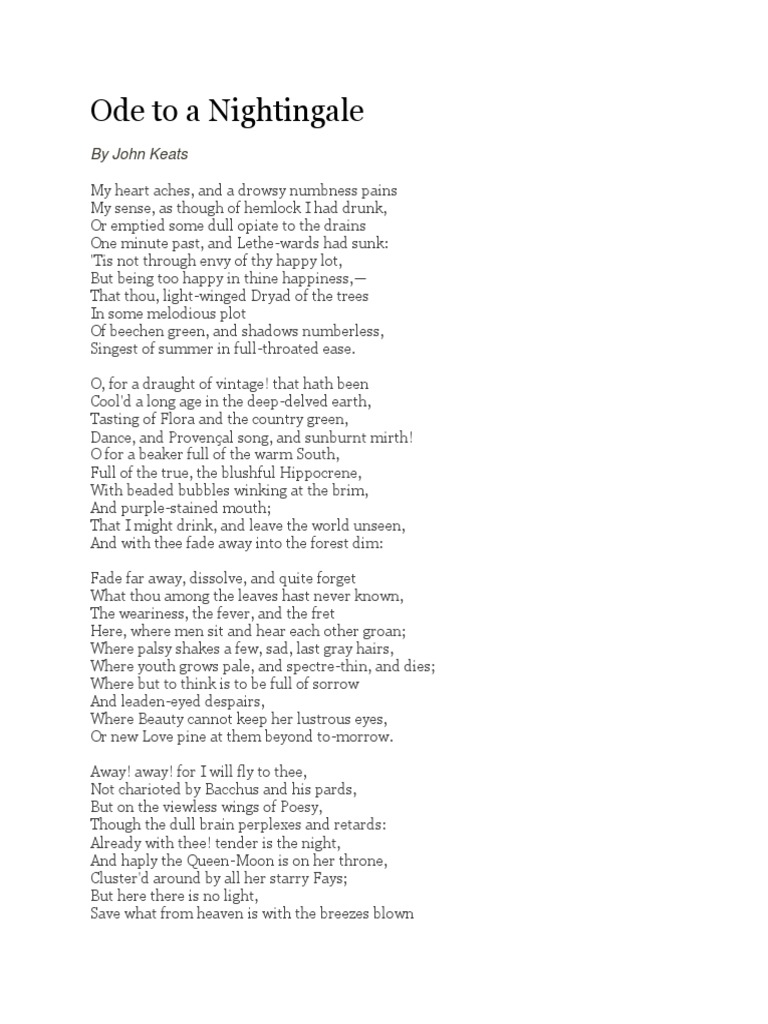 Ode to a Nightingale, A Poem by John Keats | Poetry