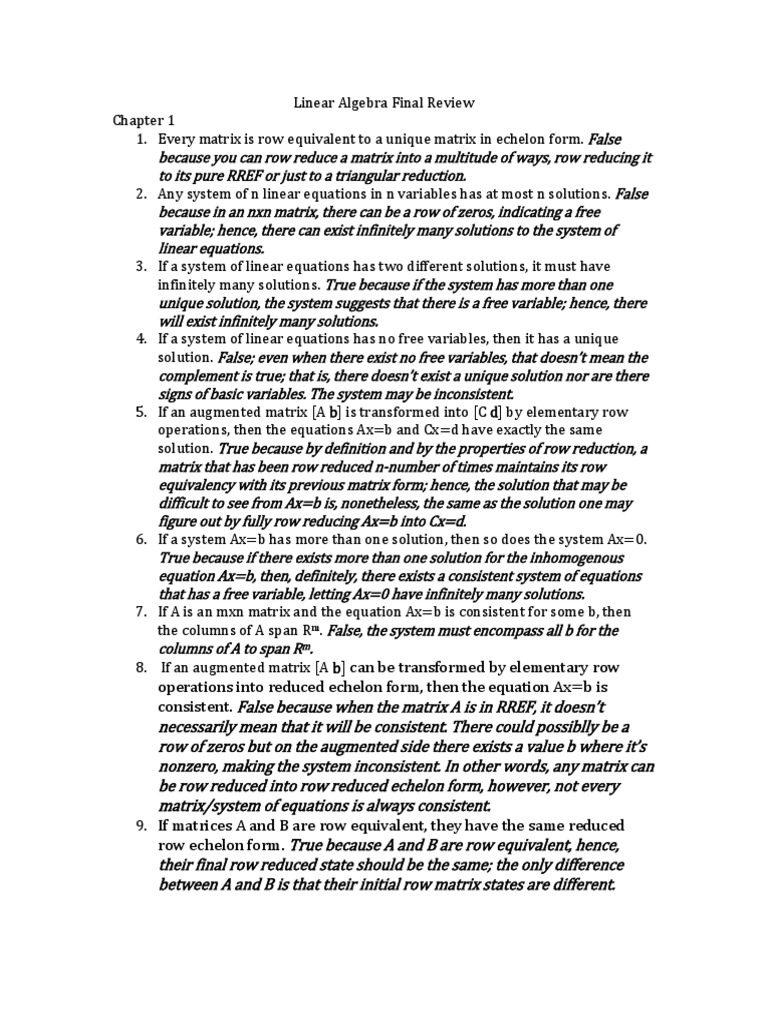 Linear Algebra Final Exam Review Guide | PDF | Eigenvalues And ...