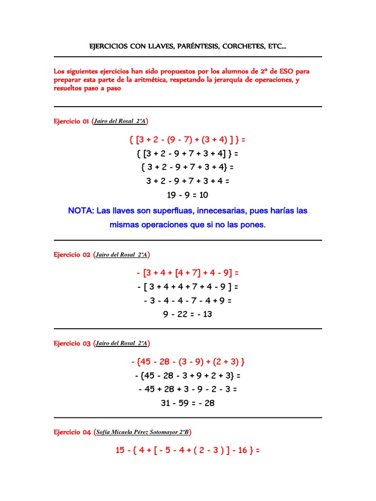 Hojas De Trabajo De Orden De Operaciones Con Corchetes Orden De Las