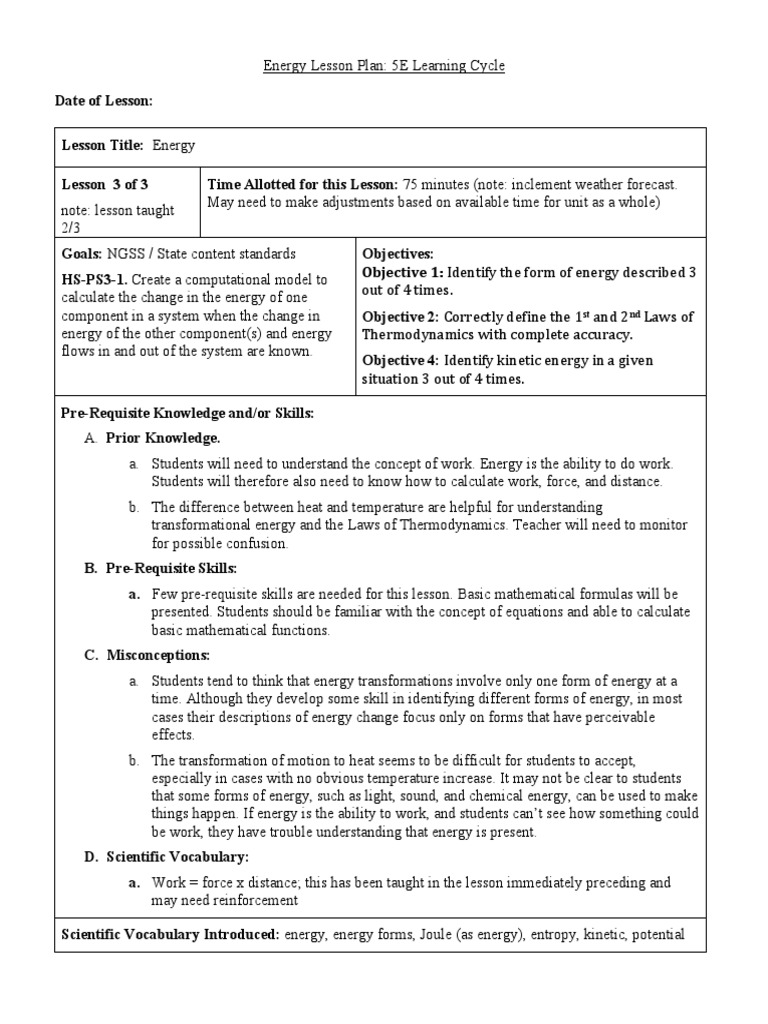 Energy Lesson | PDF | Heat | Lesson Plan