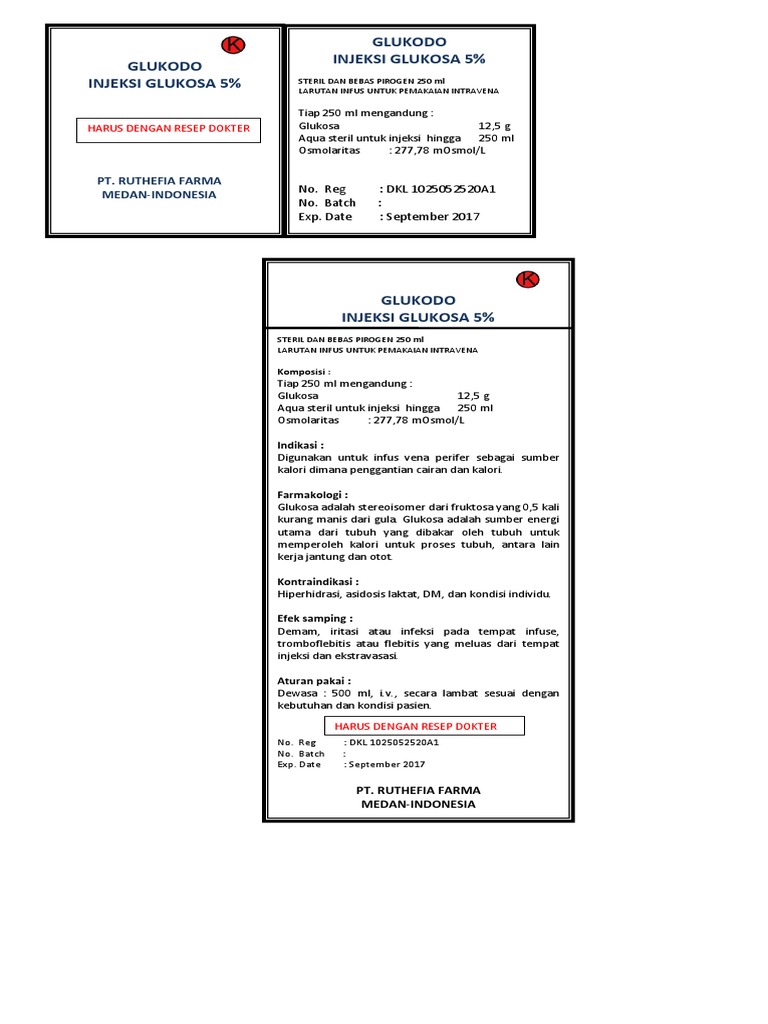 Etiket Infus Glukosa 5% Steril | PDF | Sains & Matematika