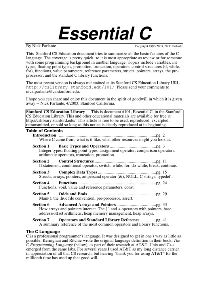 Essential C: C Programming Language (Below), As Part of Their Research ...