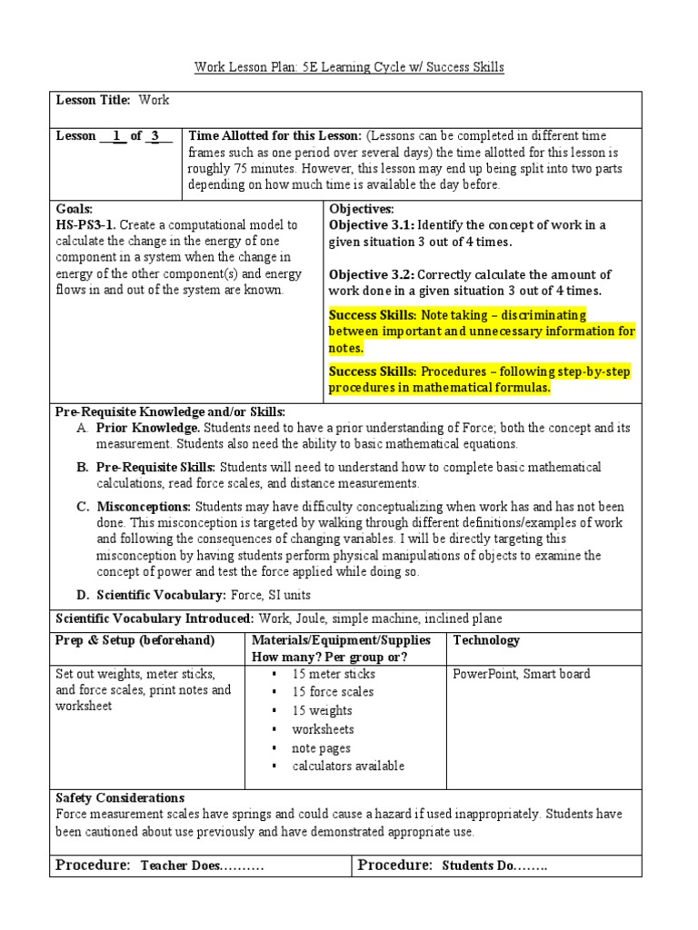 Work Lesson | PDF | Understanding | Lesson Plan