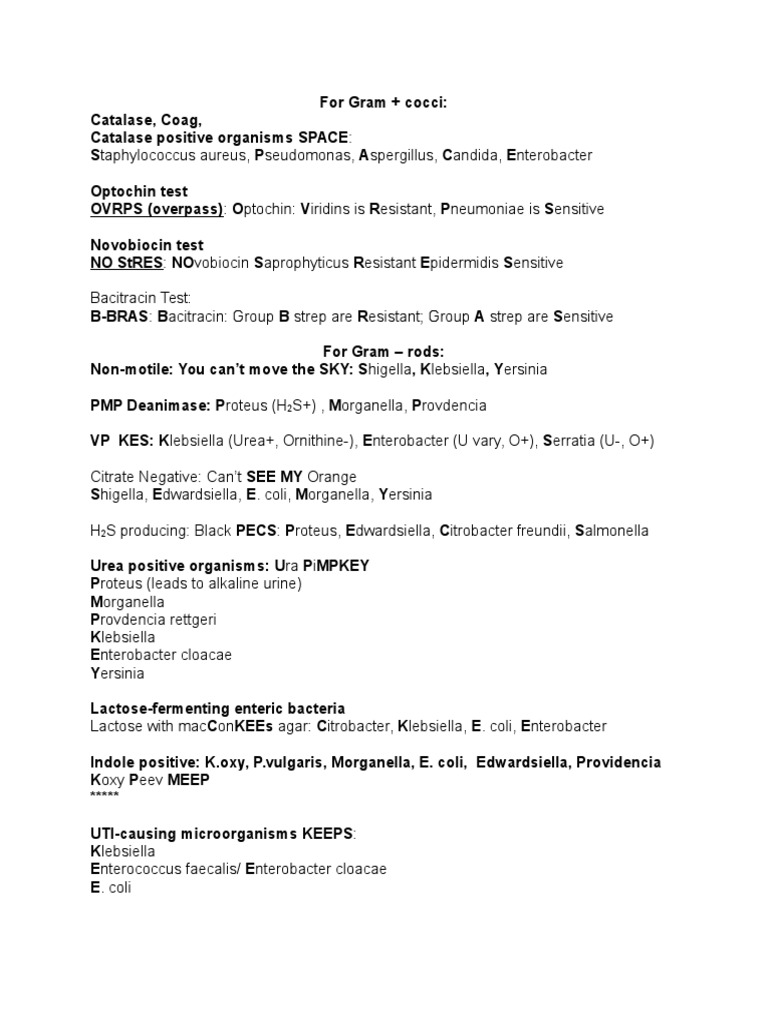 Microbiology Mnemonics | PDF | Streptococcus | Prokaryote