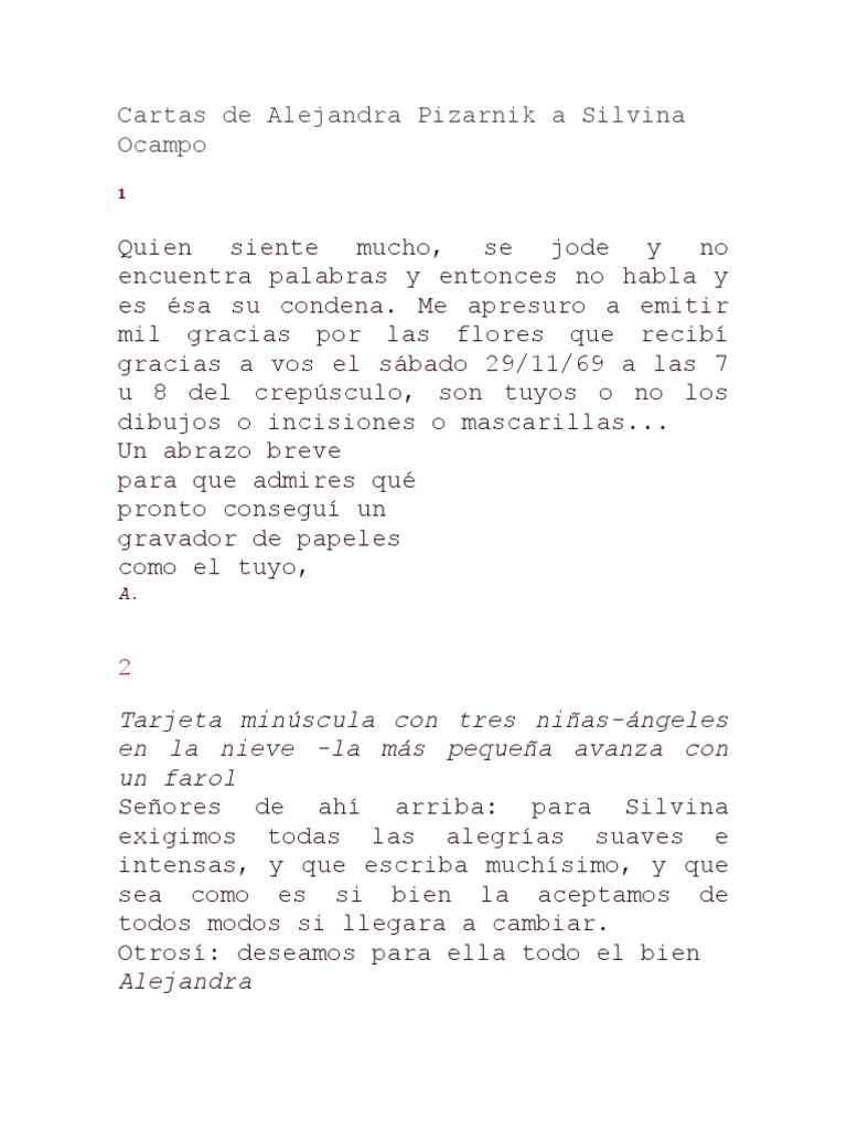 Cartas de Alejandra Pizarnik A Silvina Ocampo | PDF