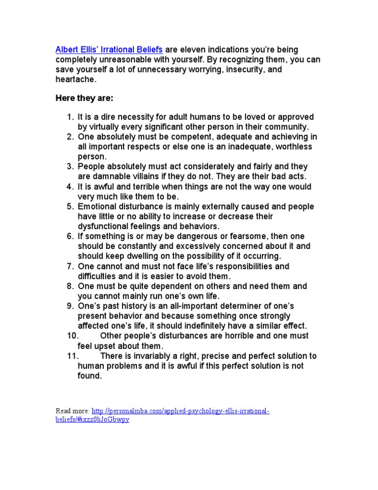 Albert Ellis-Irrational Beliefs | PDF | Behavioural Sciences | Action ...