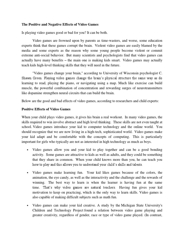 The Positive and Negative Effects of Video Games | PDF | Video Games ...