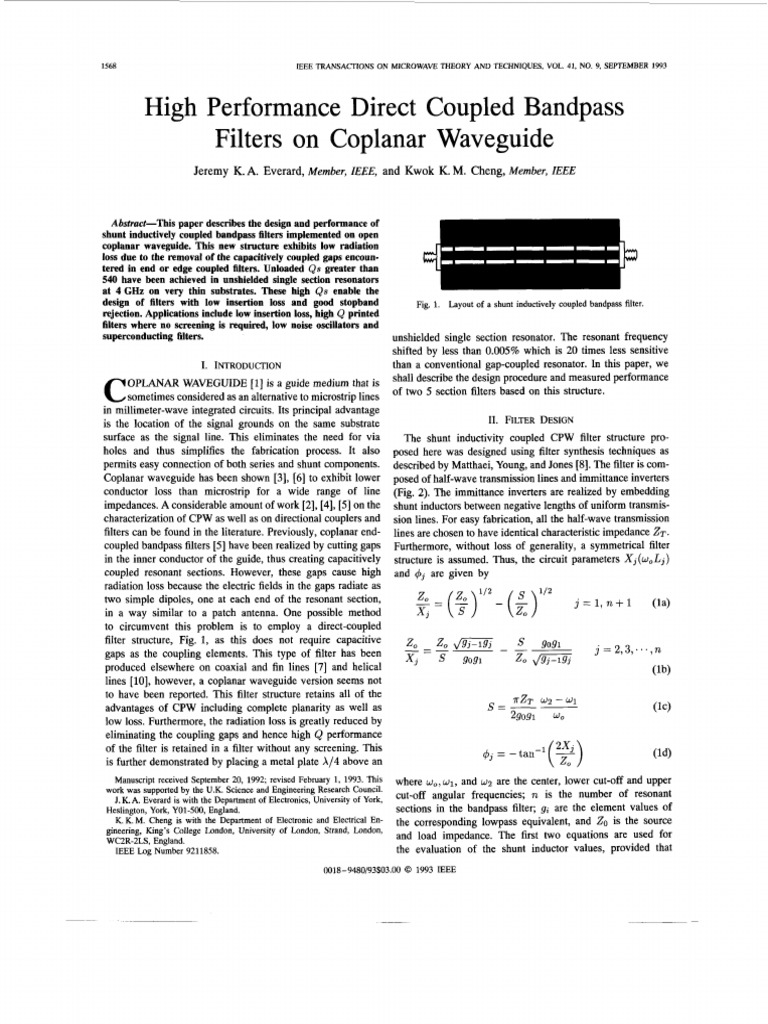 High Performance Direct Coupled Bandpass Filters On Coplanar Waveguide ...