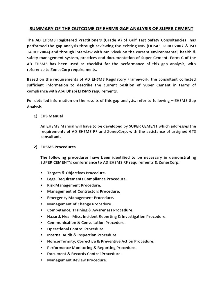 Ehsms Gap Analysis | PDF | Risk Assessment | Risk