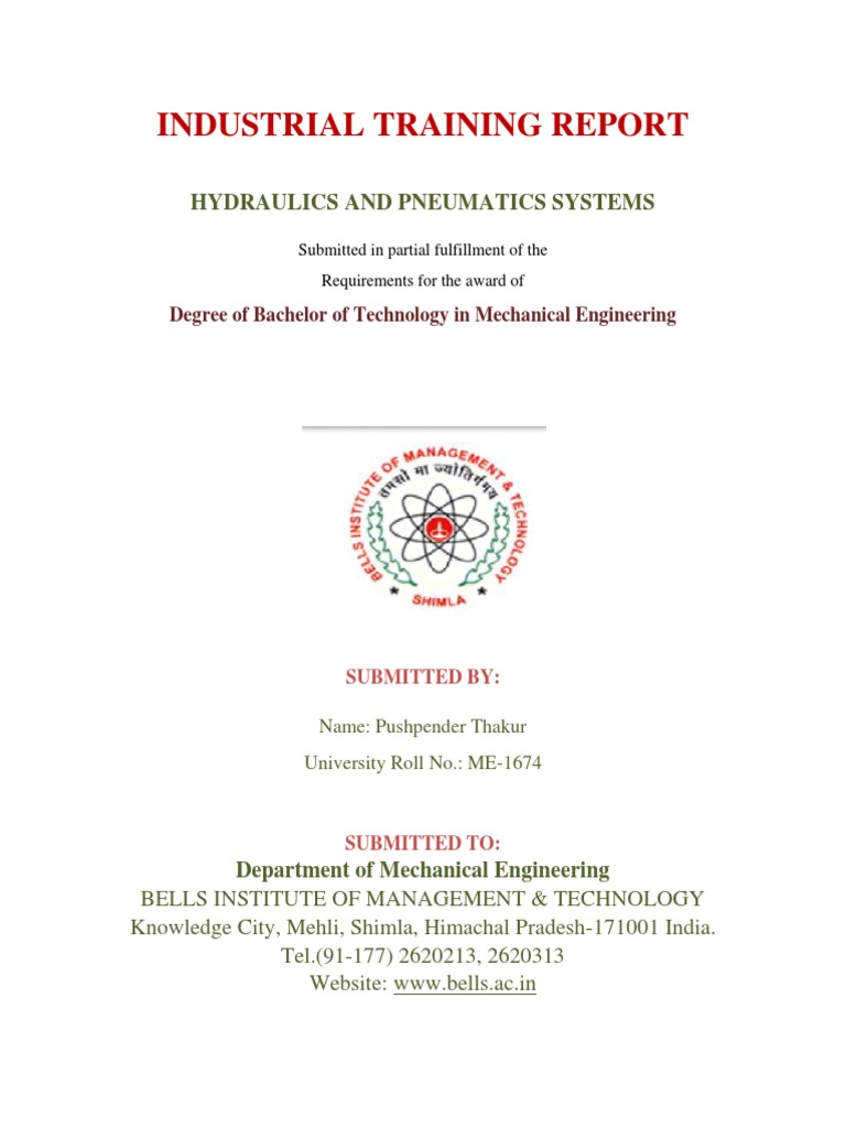Industrial Training Report: Hydraulics and Pneumatics Systems | PDF ...