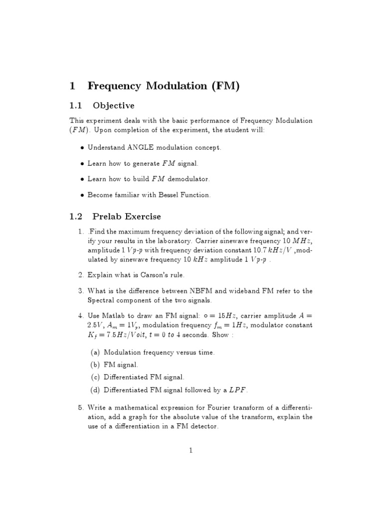 Experiment 6-Frequency Modulation | PDF | Frequency Modulation ...