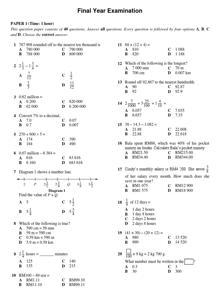 Final Year Exam Paper 1 & 2 Questions | PDF | Area | Geometry
