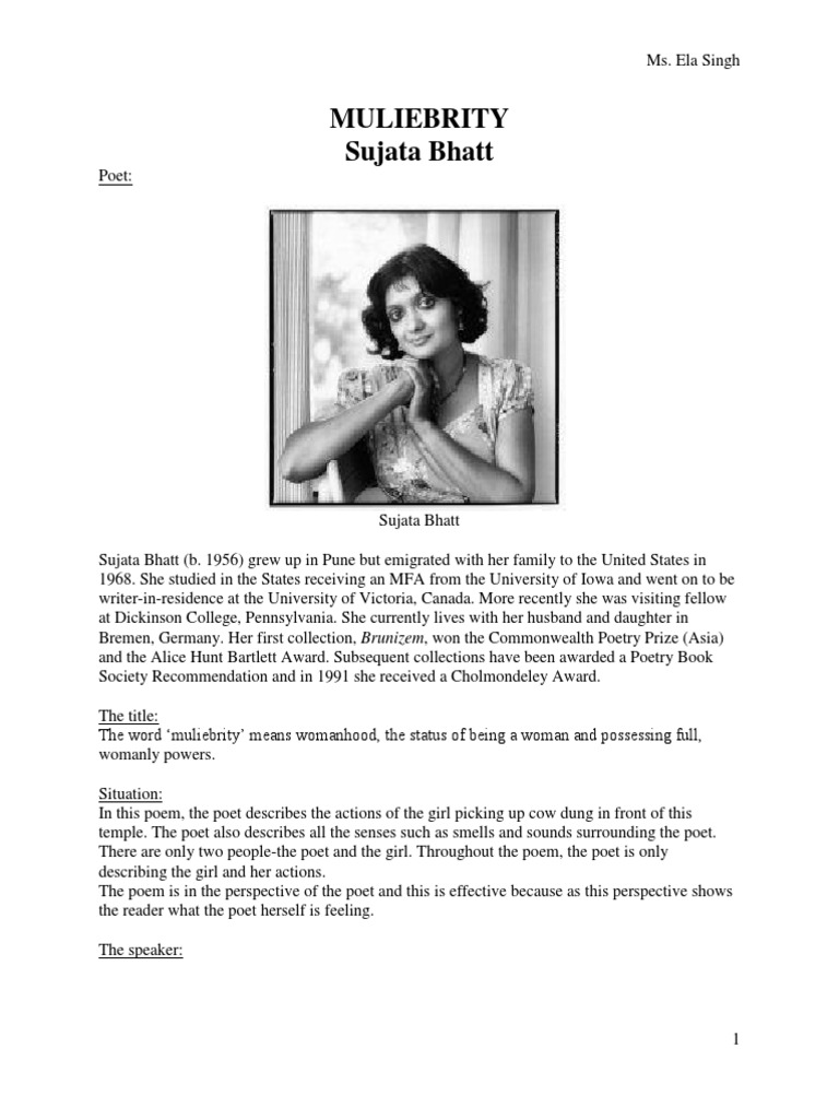 Muliebrity Class Notes | PDF | Poetry