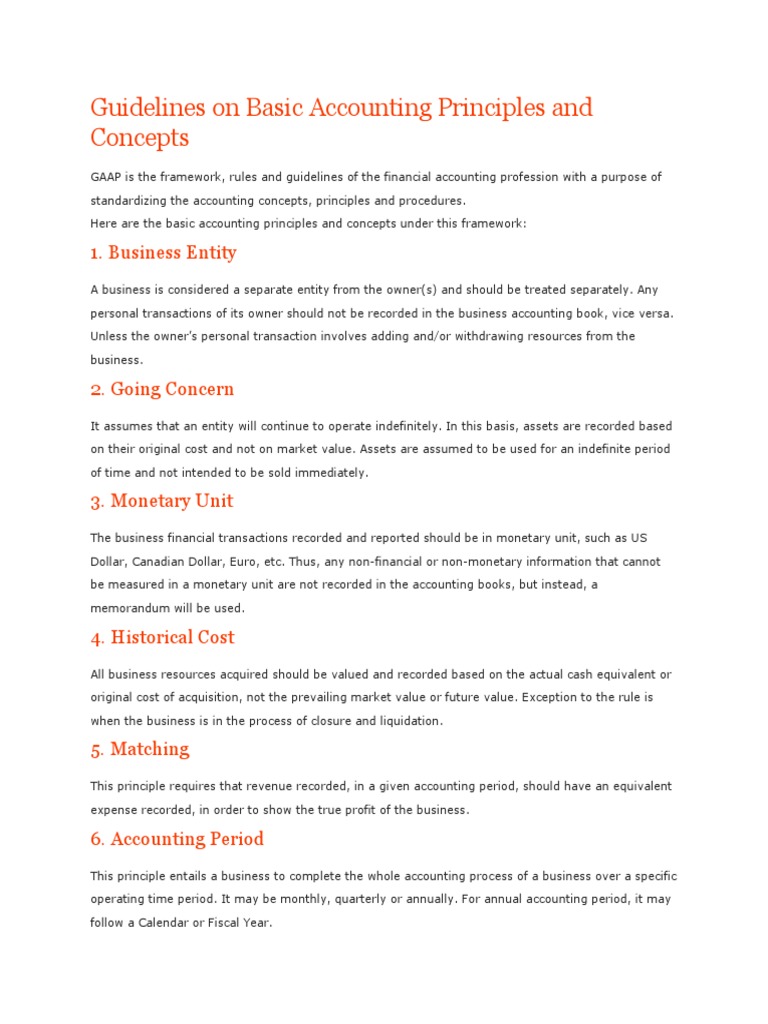 Guidelines On Basic Accounting Principles and Concepts | PDF