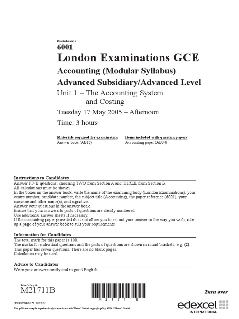 Question Paper1 2005 Accounts | PDF | Debits And Credits | Depreciation