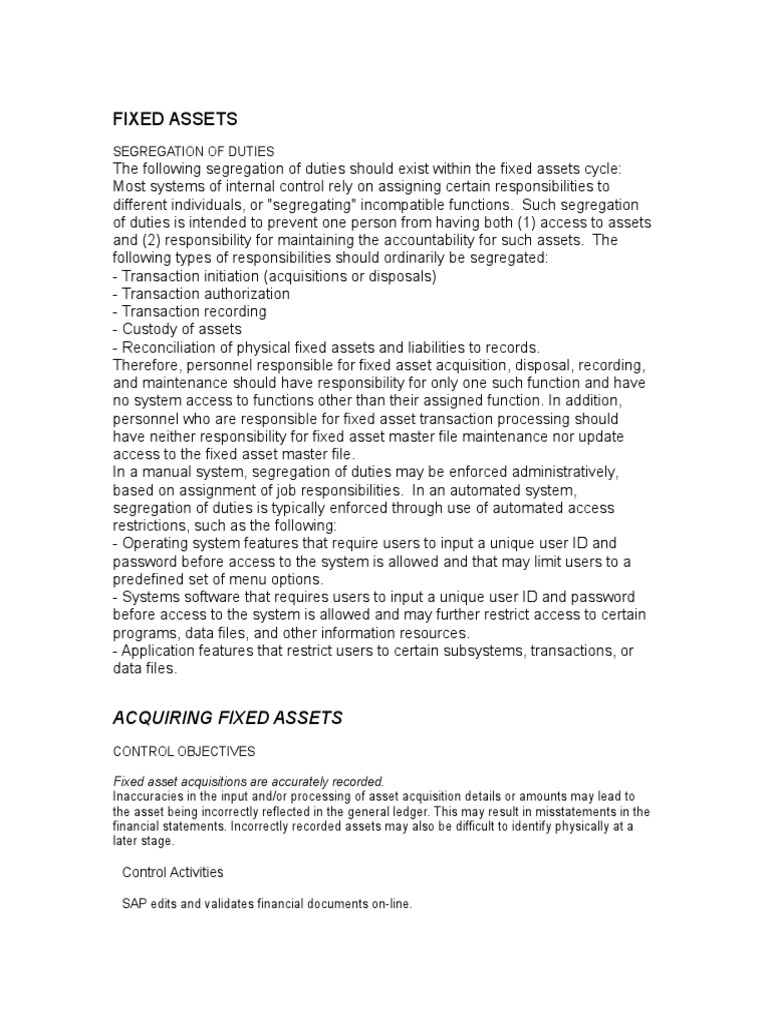 SEGREGATE FIXED ASSET DUTIES | PDF | User (Computing) | Depreciation