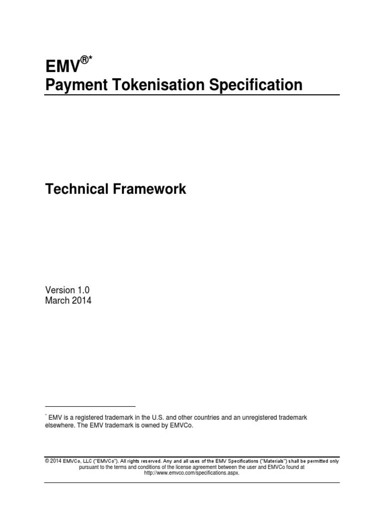 EMVCo Payment Tokenisation Specification Technical Framework v1.0 | PDF