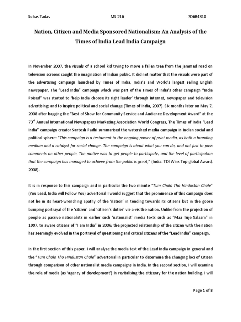 Nation, Citizen and Media Sponsored Nationalism: An Analysis of The ...