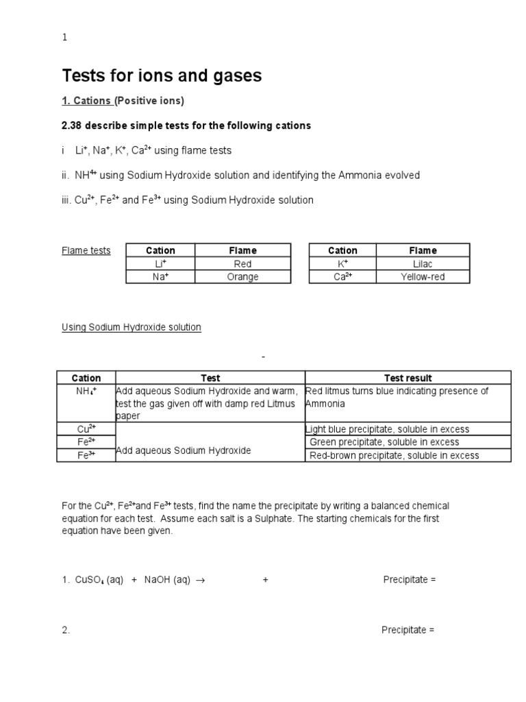 Tests For Ions and Gases | PDF | Precipitation (Chemistry) | Hydroxide