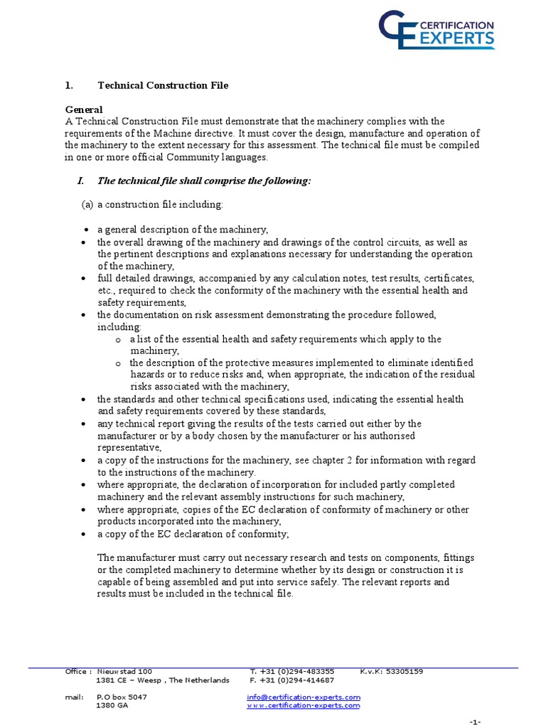 Technical Construction File - User Instructions - EC DoC Explanation ...