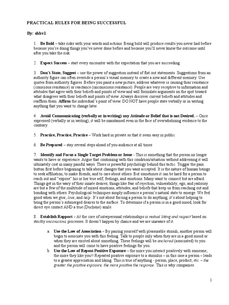 Practical Rules for Success | PDF | Attitude (Psychology) | Feeling