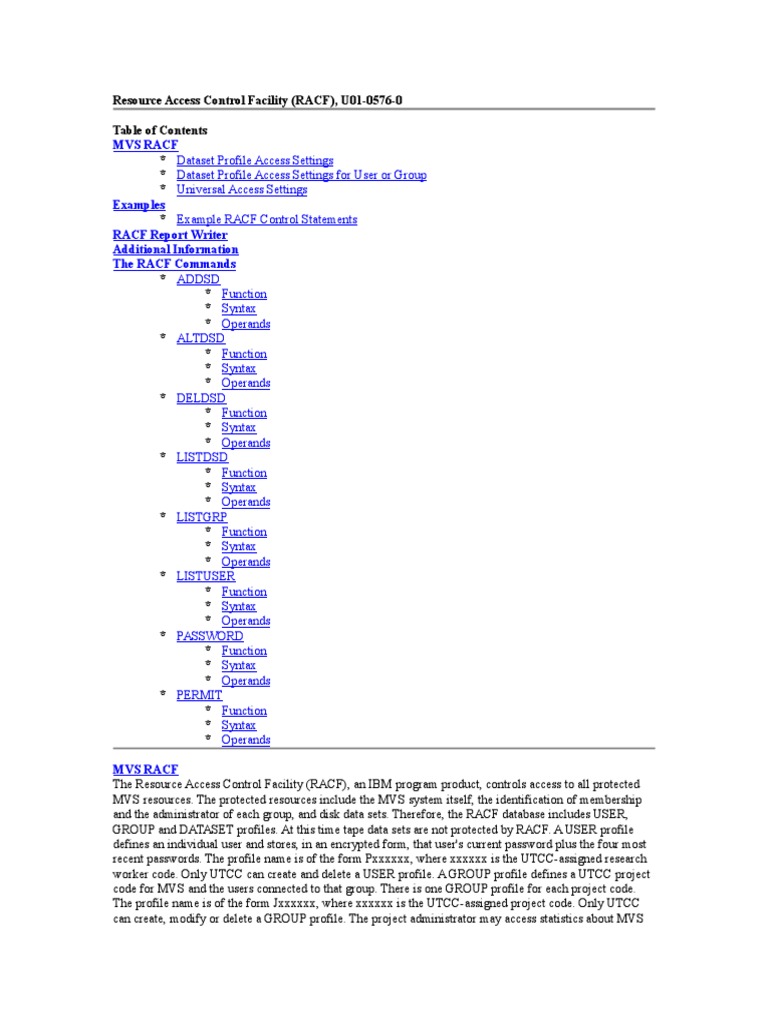 RACF Commands - MVS Training | PDF | Computing | Software