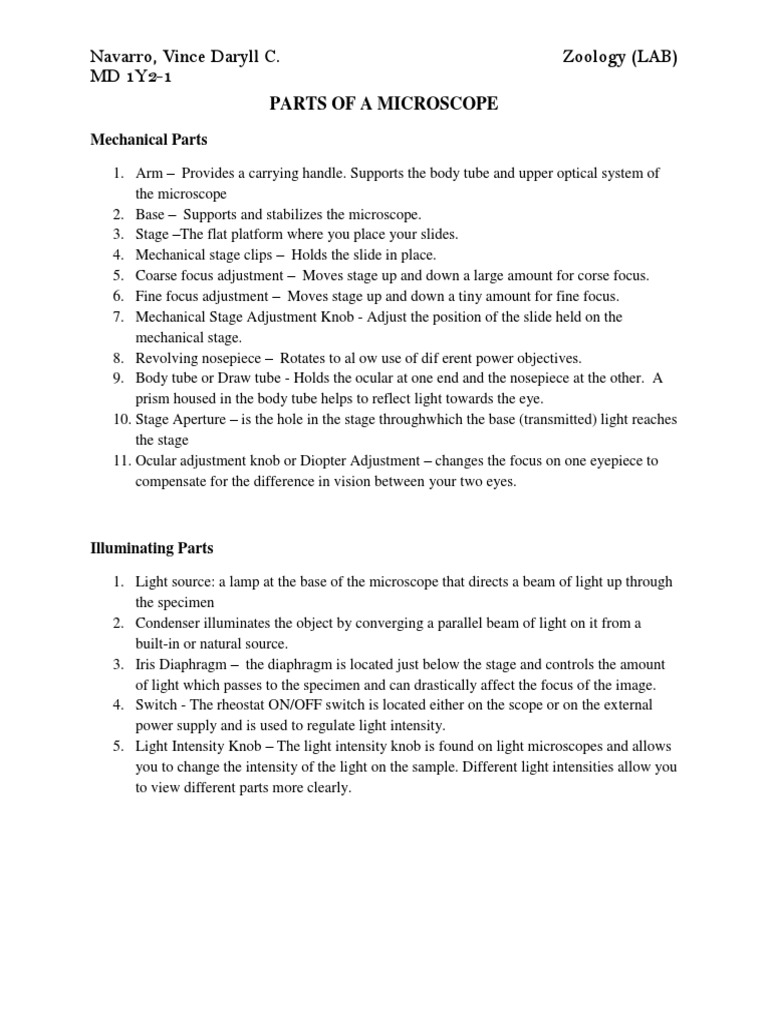 Parts of A Microscope | PDF | Lenses | Lens (Optics)