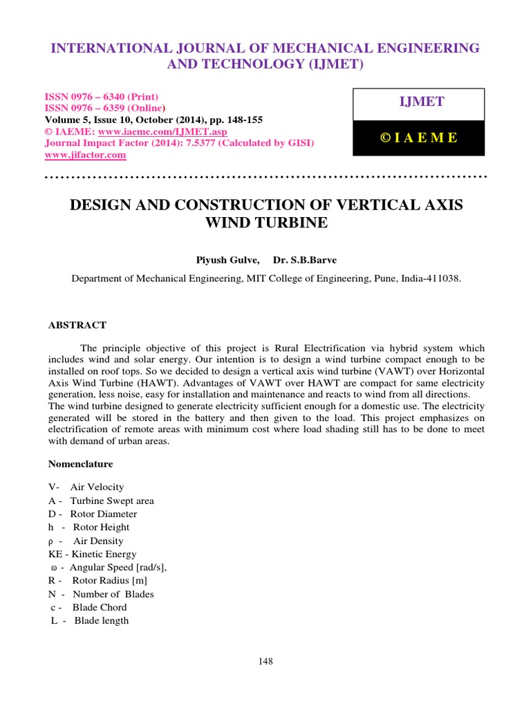 Design and Construction of Vertical Axis Wind Turbine | PDF | Wind ...