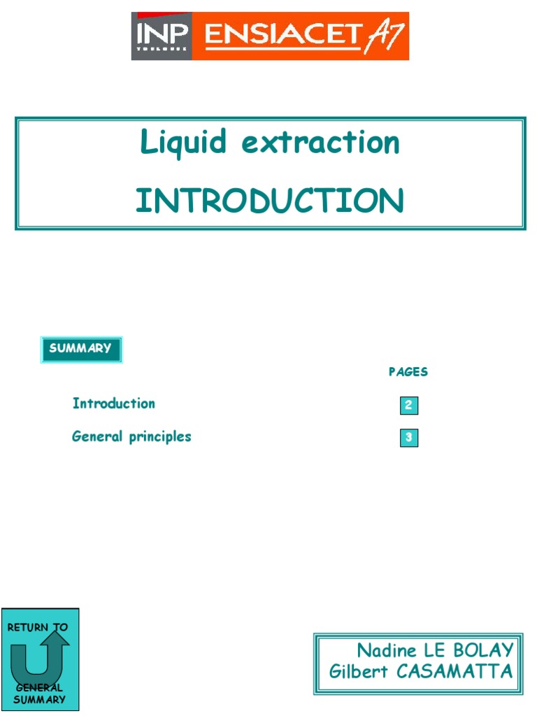 Liquid Extraction: Nadine LE BOLAY Gilbert CASAMATTA | PDF | Solution | Phase (Matter)