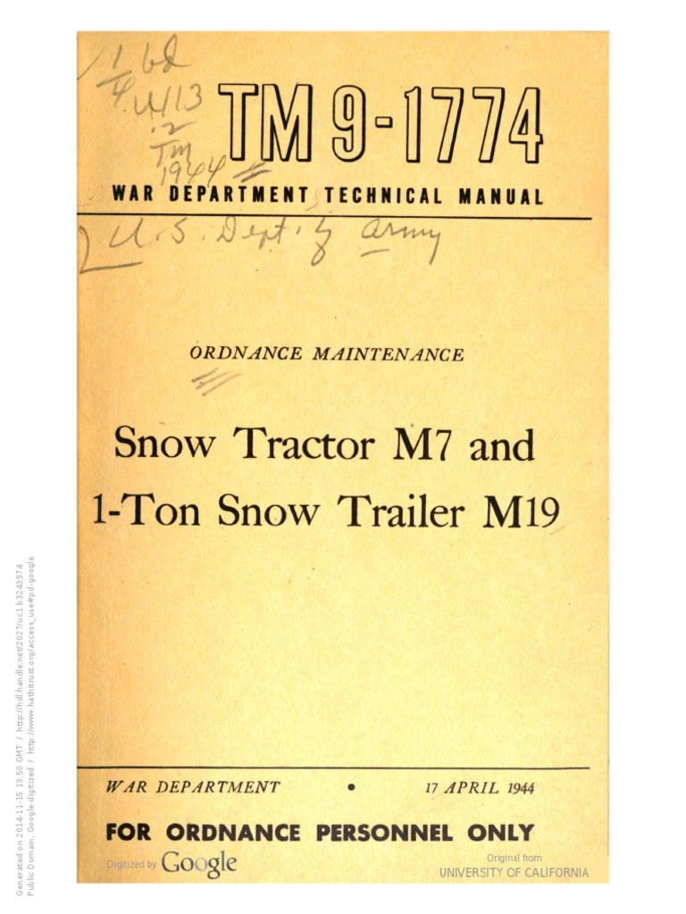 TM 9-1774 Snow Tractor M7 and Snow Trailer 1-Ton M19 | PDF | Axle ...