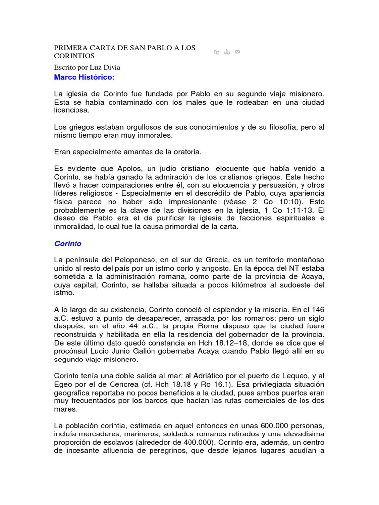Primera Carta de San Pablo a Los Corintios | Pablo el apóstol | Primera epístola a los corintios