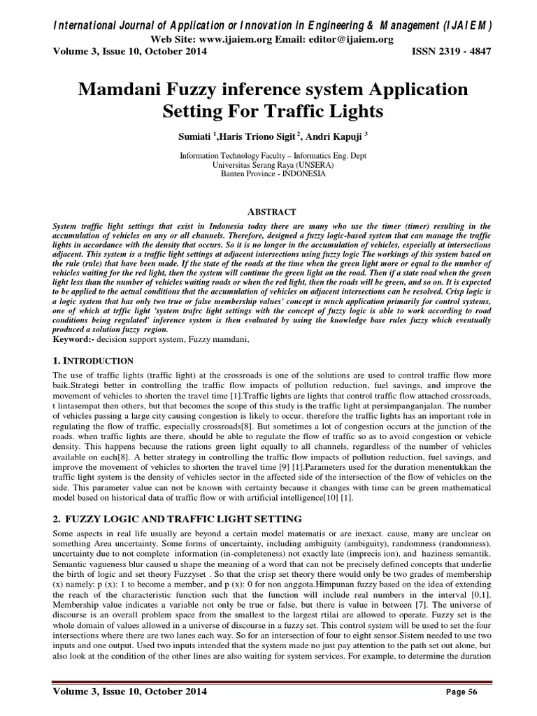 Mamdani Fuzzy Inference System Application Setting For Traffic Lights ...