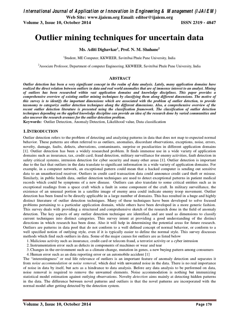 Outlier Mining Techniques For Uncertain Data | PDF | Cluster Analysis | Principal Component Analysis