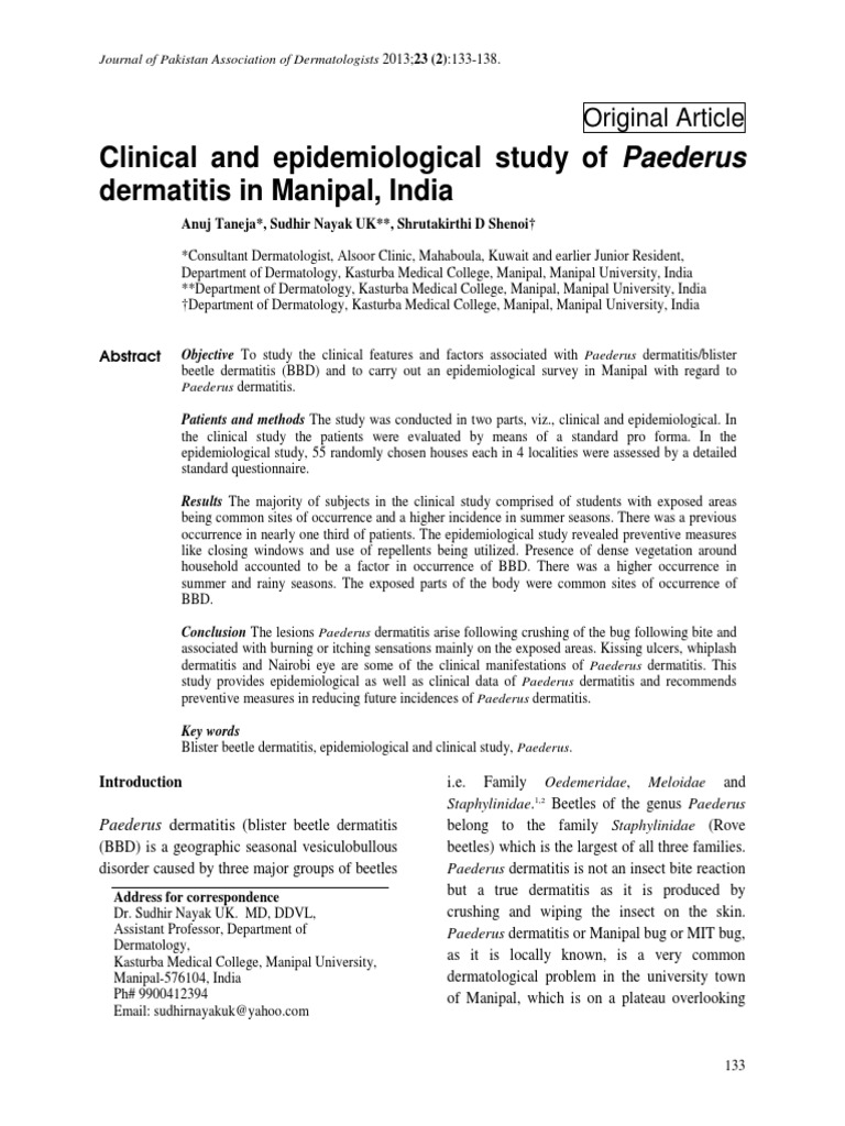 Original Article Paederus Dermatitis in South India | PDF