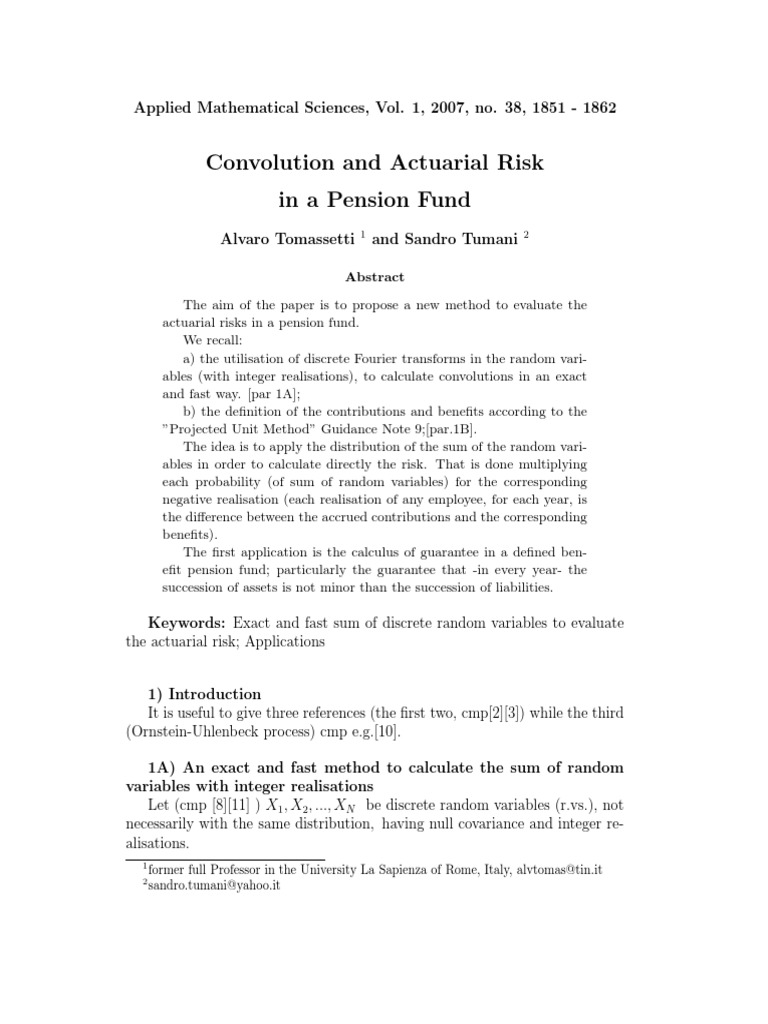 Convolution and Actuarial Risk | PDF | Actuarial Science | Defined ...