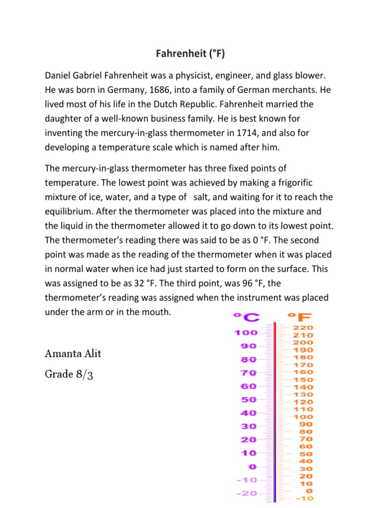 Fahrenheit Thermometer Explained | PDF