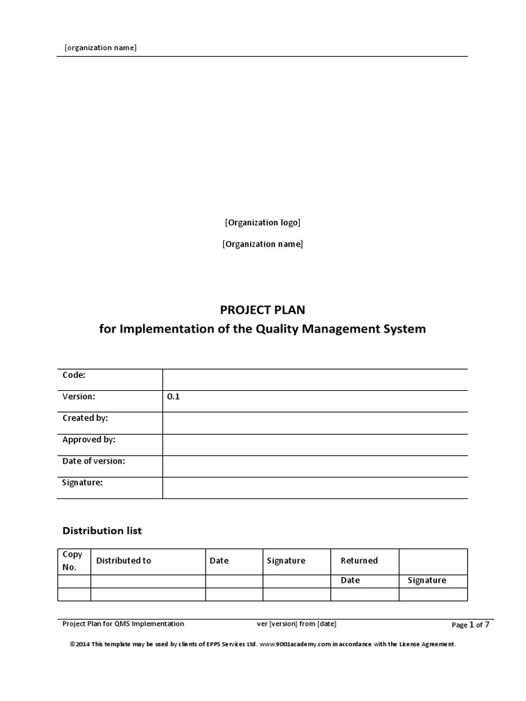 Project Plan For ISO9001 Implementation 9001academy en | PDF | Iso 9000 ...
