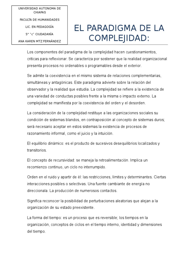 El Paradigma de La Complejidad | PDF | Complejidad | Autoorganización