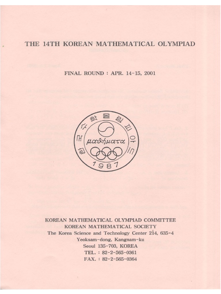 The 14th Korean Mathematical Olympiad | PDF