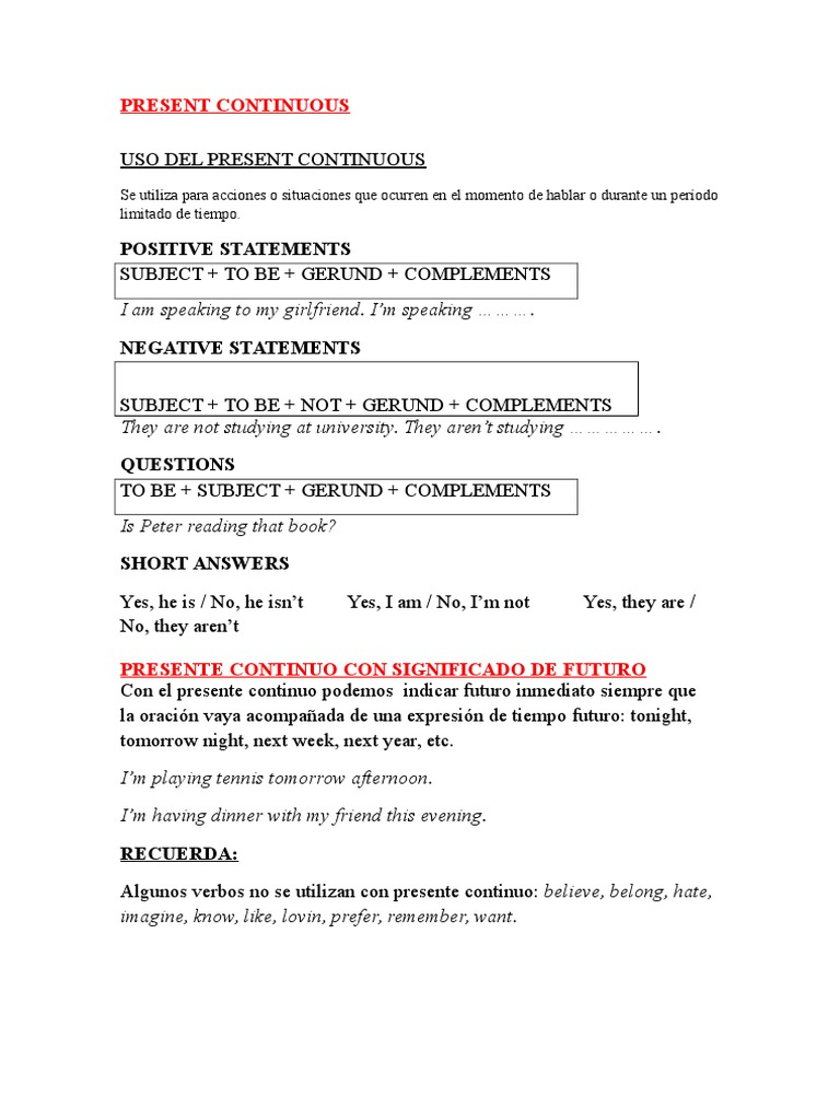 Present Continuous Usage Guide | PDF | Language Arts & Discipline