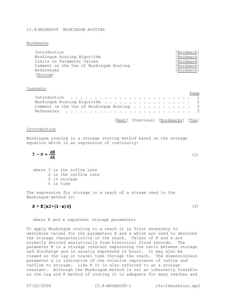 Muskingum Routing Method Discharge Hydrology Equations