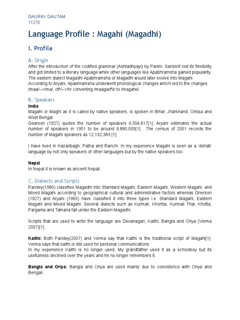 Magahi language | Grammatical Gender | Preposition And Postposition