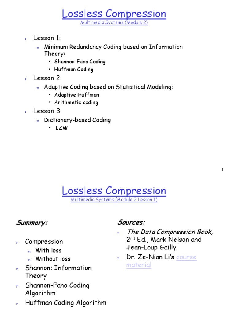 Lossless Compression: Lesson 1 | PDF | Data Compression | Bit