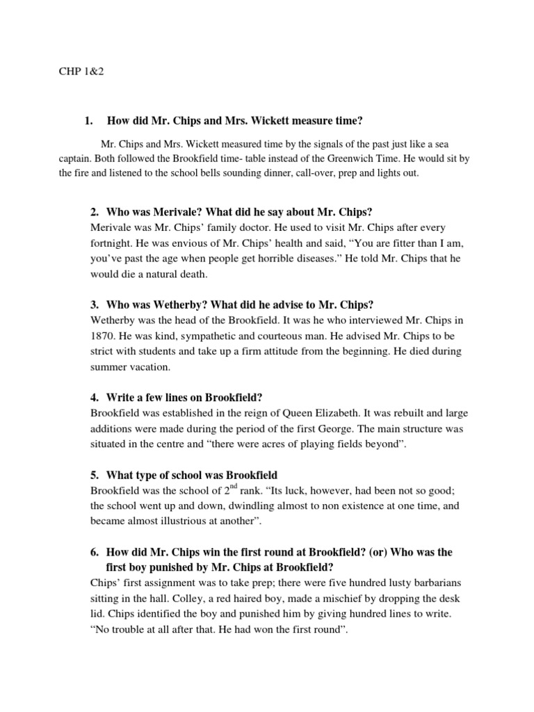 Good Bye MR Chips Notes | PDF